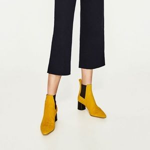 Zara | Shoes | Zara Mustard Color Leather Stretch Ankle Boots | Poshmark