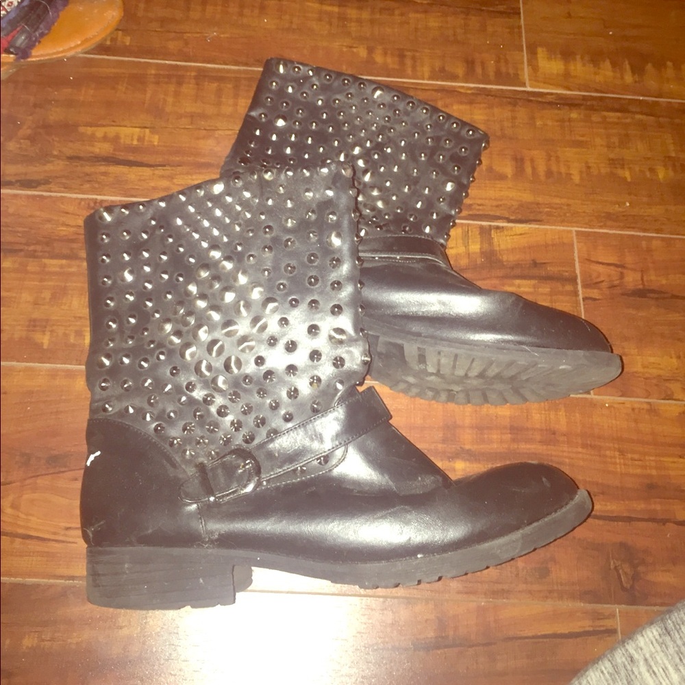 Bad-Ass Studded Biker Boots - Gem