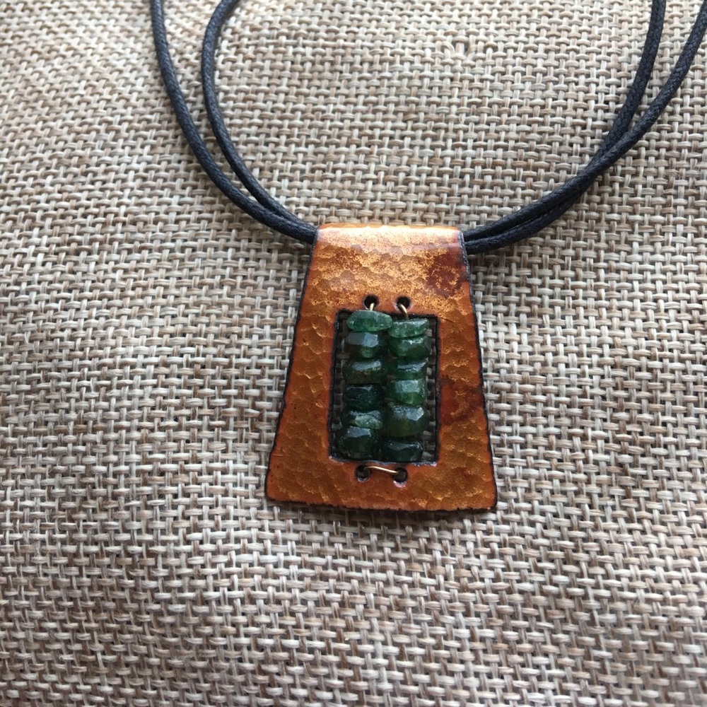 Emerald Copper Enamel Artisan Necklace Pendant Gem - Gem