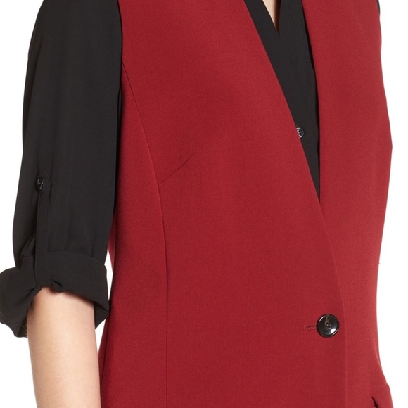 Halogen | Jackets & Coats | Stylish Red Syrah Onebutton Long Vest ...