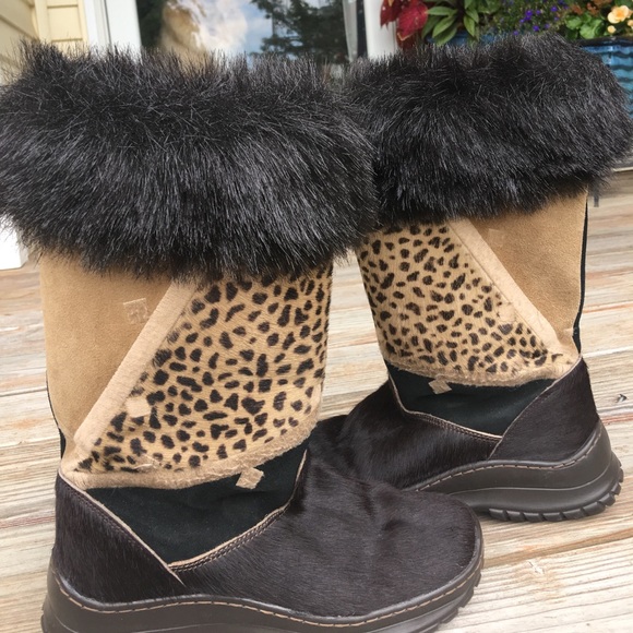 Winna | Shoes | Winna Brown Suede Animal Print Winter Boots | Poshmark