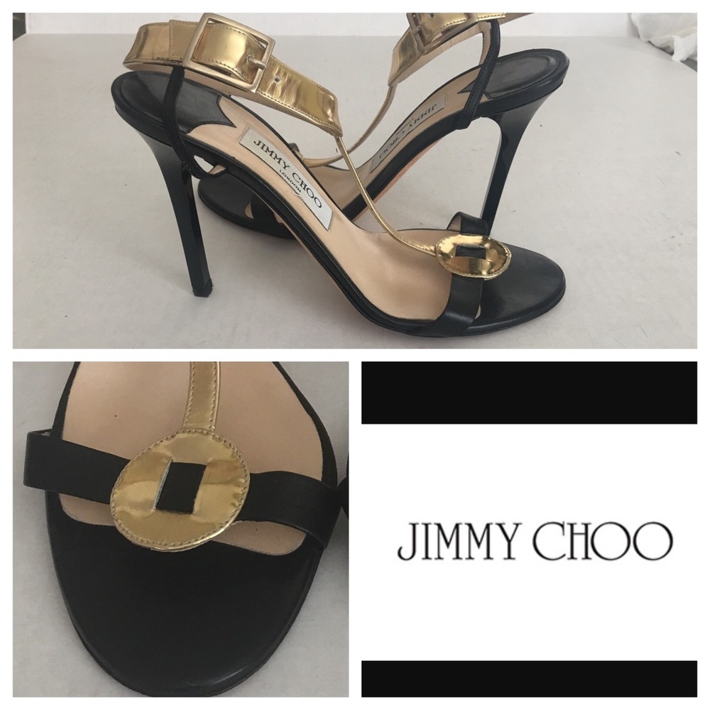 Jimmy Choo Authentic Black And Leather Strap Shoes - Gem