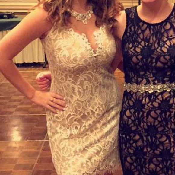 PromGirl | Dresses | Tan And White Formal Dress | Poshmark