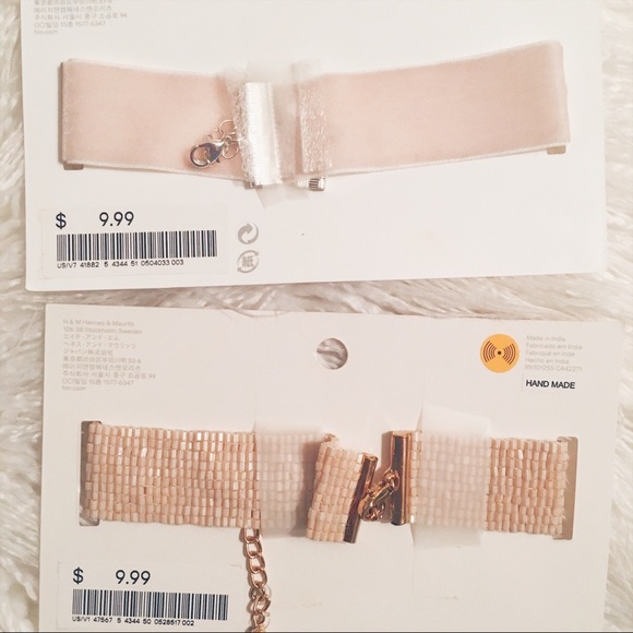 H&M | Jewelry | New Set Of Hm Blush Pink Shell Velvet Chokers | Poshmark