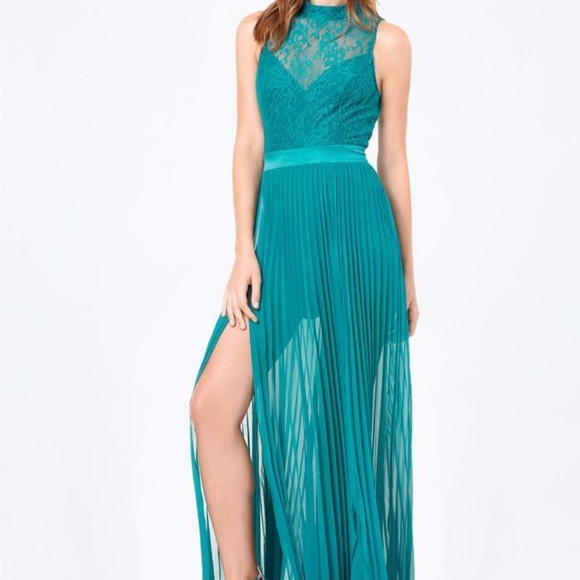 bebe | Dresses | New Bebe Lace Bodice Mock Neck Pleated Gown Dress ...