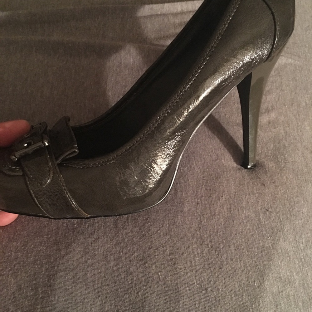 Patent Leather Charcoal Gray Platform Stilletto. - Gem