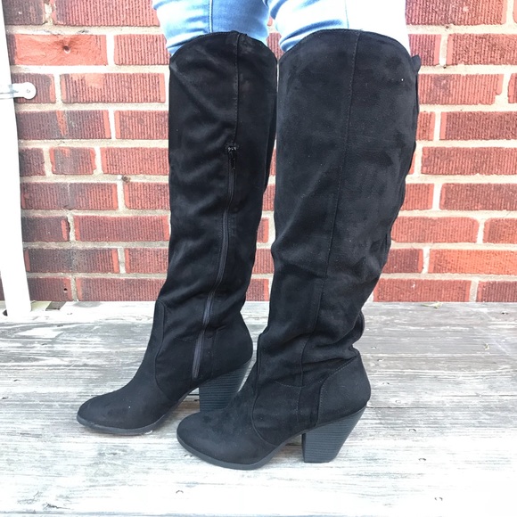 Shoes | Black Suede Knee High Boots | Poshmark