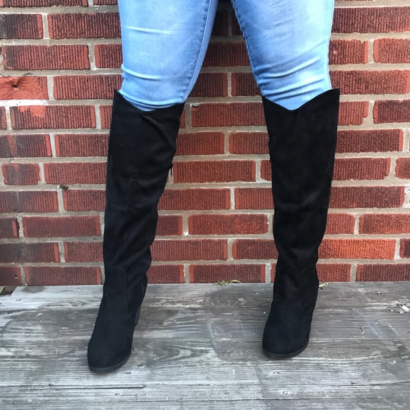 Shoes | Black Suede Knee High Boots | Poshmark