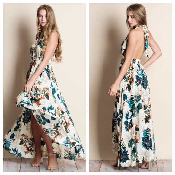 Bare Anthology | Dresses | Floral Print Backless Maxi Romper | Poshmark