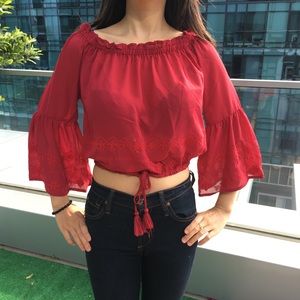 belle and co | Tops | Nwt Super Cute Off Shoulder Flared Sleeves Red ...