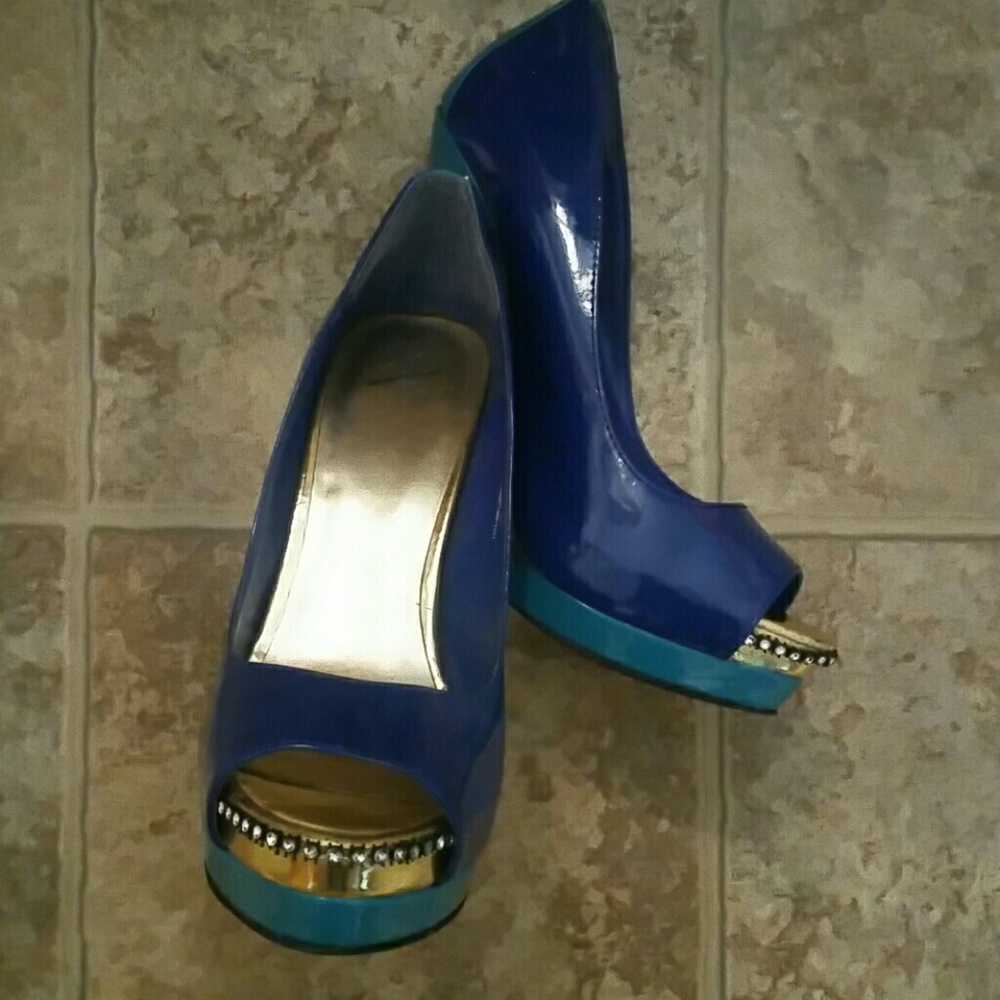 "Royal Blue & Green Platform Heels" - Gem