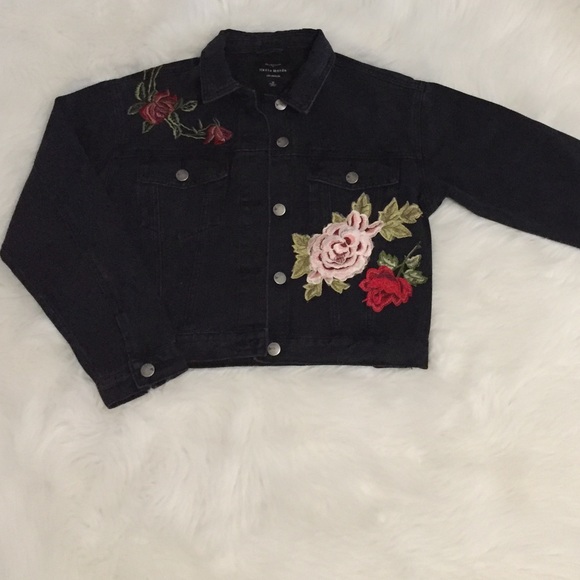 Jackets & Coats | Rose Floral Embroidered Black Jean Jacket | Poshmark