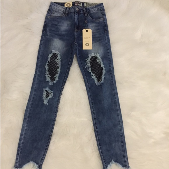 Jeans | Distressed Denim Mesh Jeans | Poshmark