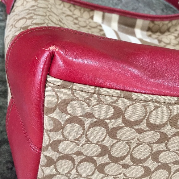 Coach | Bags | Coach Brown Classic C And Maroon Leather Trim Bag | Poshmark