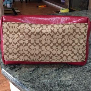 Coach | Bags | Coach Brown Classic C And Maroon Leather Trim Bag | Poshmark