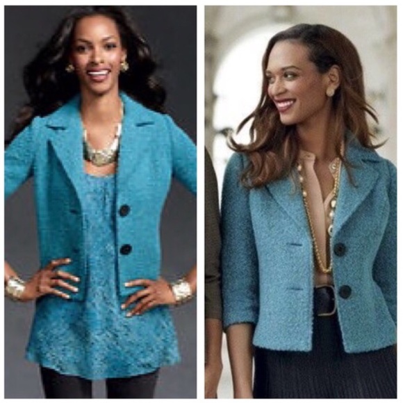 CAbi | Jackets & Coats | Cabi 86 Jacket Teal Blue Boucle Wool Blend 2 ...