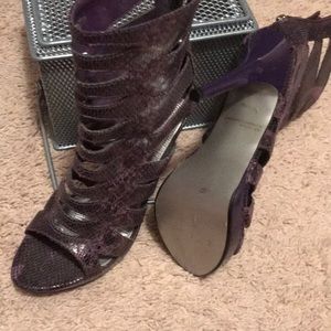 Shoes | Dark Purple Snakeskin Peep Toe Boot | Poshmark