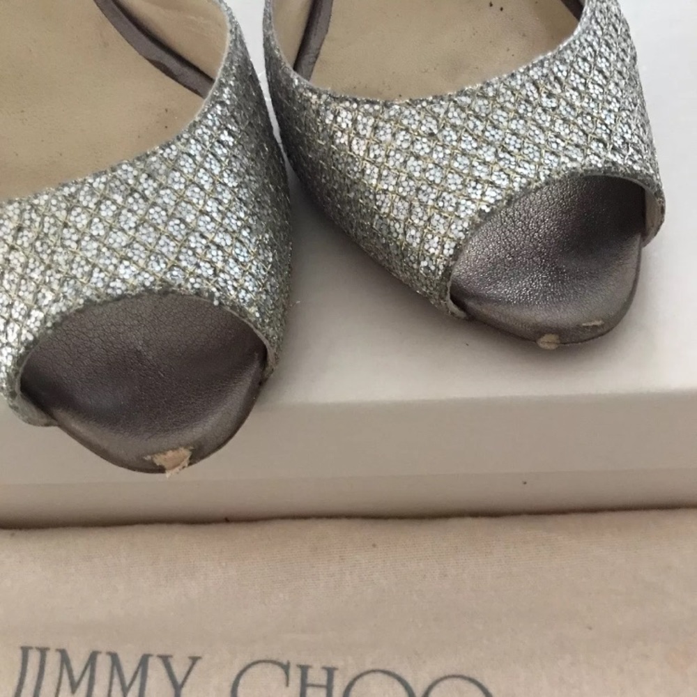 Jimmy Choo Metallic Silver Gold Sequin Logan Heels - Gem