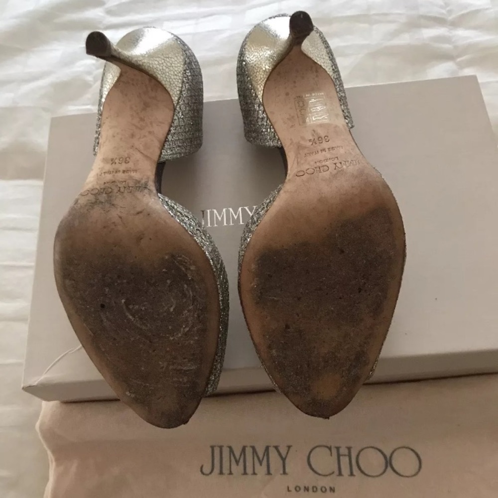 Jimmy Choo Metallic Silver Gold Sequin Logan Heels - Gem