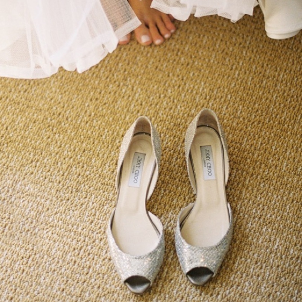 Jimmy Choo Metallic Silver Gold Sequin Logan Heels - Gem