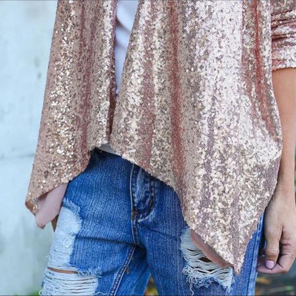 Jackets & Coats | New Rose Gold Sequin Blazer Hi Low Jacket Top | Poshmark