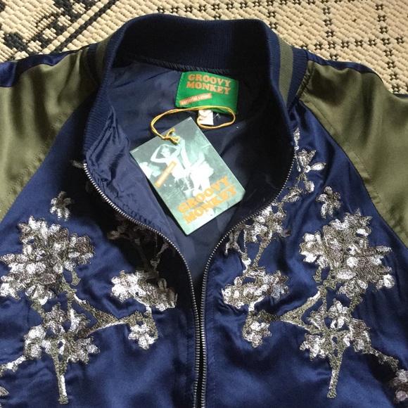 Groovy Monkey | Jackets & Coats | Groovy Monkey Satin Bomber Jacket ...