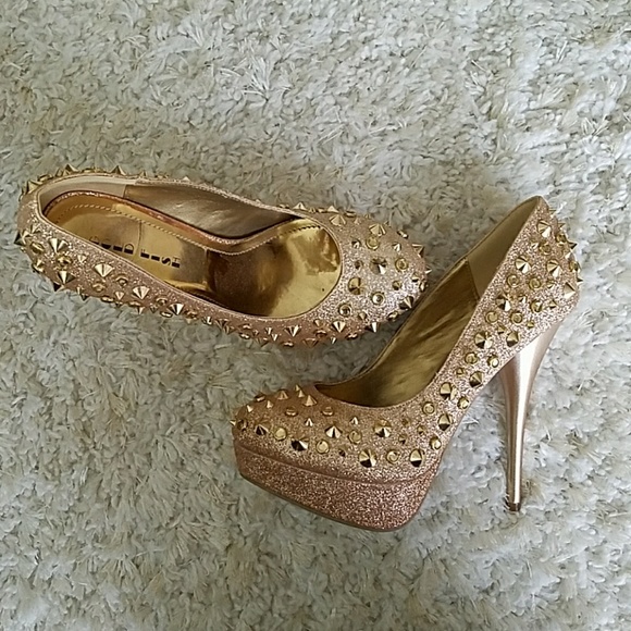 goldfish | Shoes | Nwot Gold Glitter Studded Heels | Poshmark