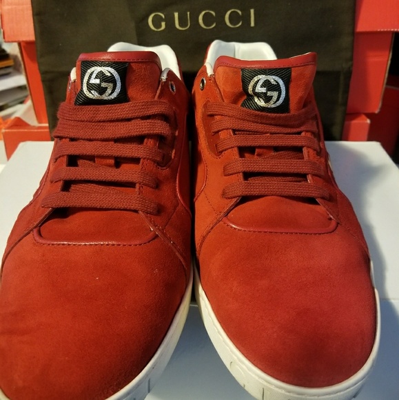 Gucci | Shoes | Gucci Red Suede Interlocking G Sneaker | Poshmark