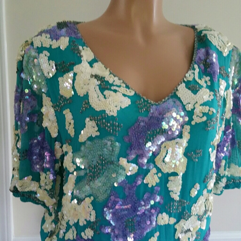 Vintage "Elsa" Silk And Sequin Blouse - Gem