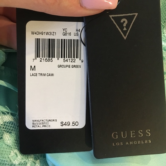 Guess | Tops | Guess Lace Trim Cami Groupie Green | Poshmark