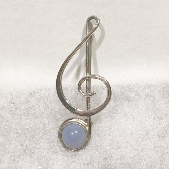 Jewelry | Sterling Silver And Moonstone Treble Clef Brooch | Poshmark