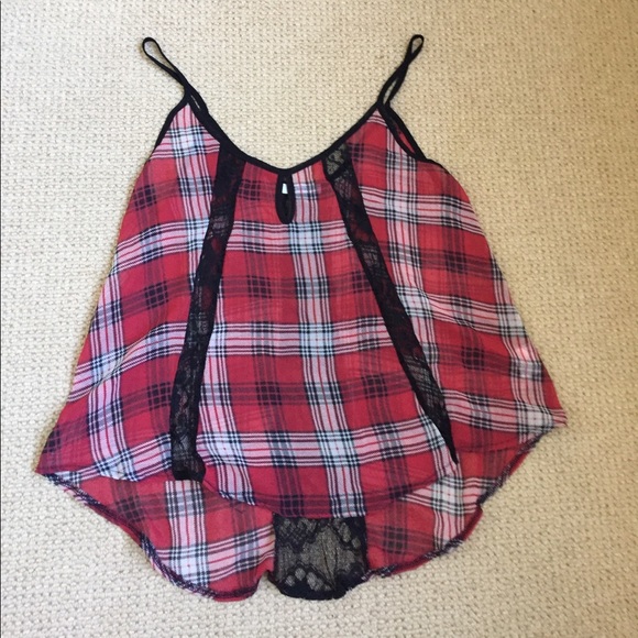Lush | Tops | Thin Seethru Red Plaid Black Lace Tank | Poshmark