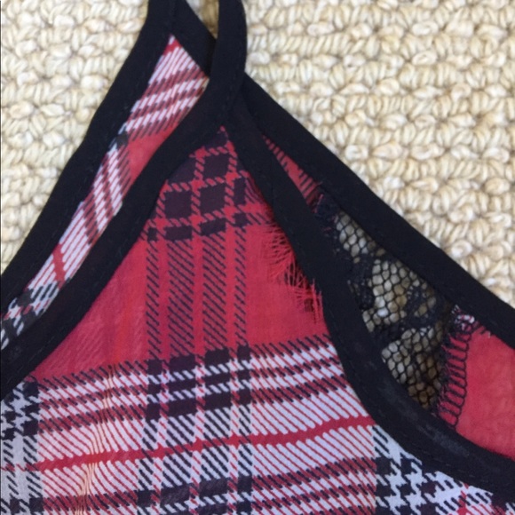 Lush | Tops | Thin Seethru Red Plaid Black Lace Tank | Poshmark