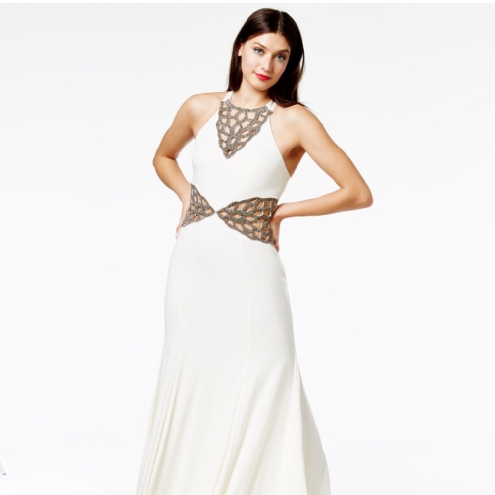 White Formal Gown With Silver Beading - Gem