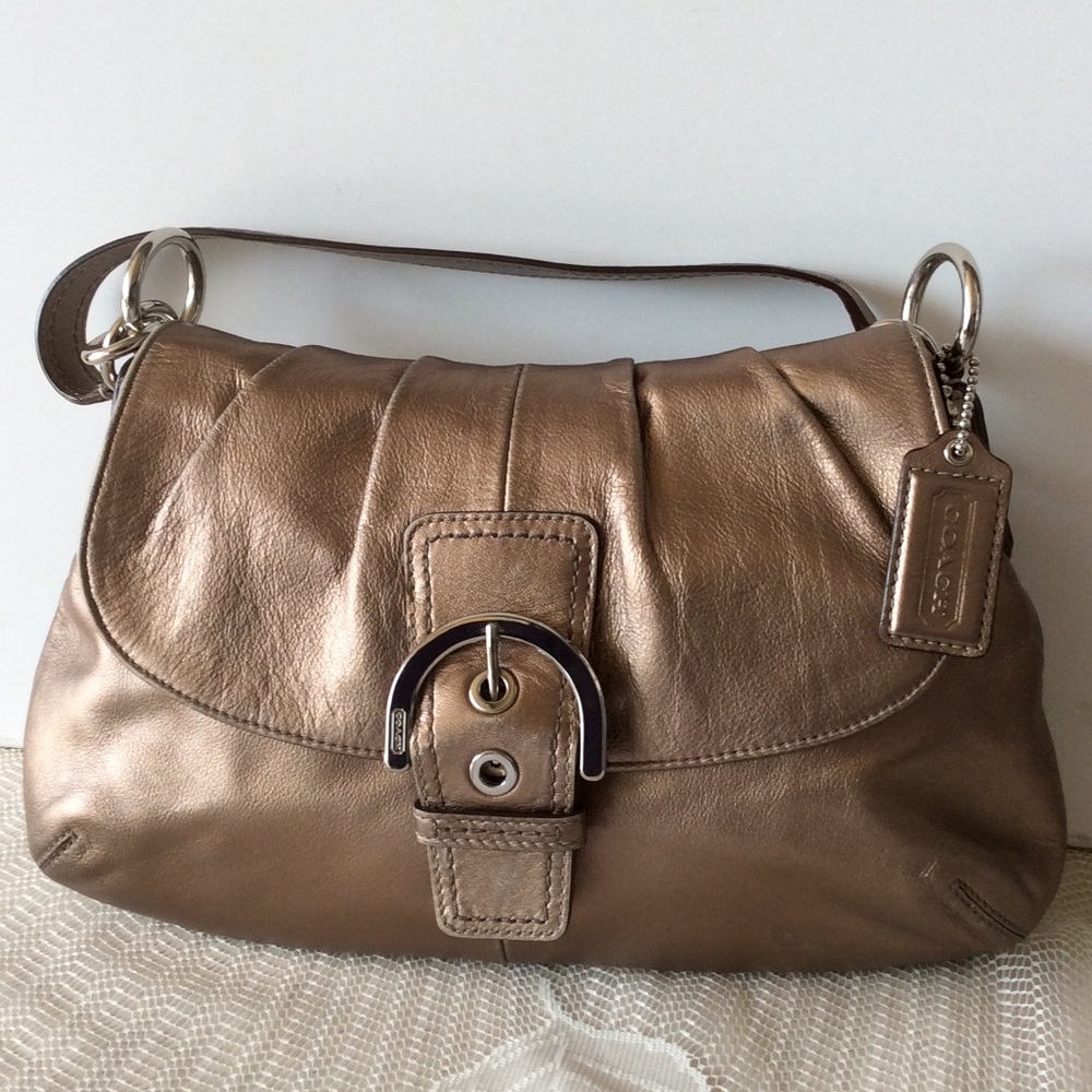 Coach Metallic Bronze Leather Shoulder Bag - Gem