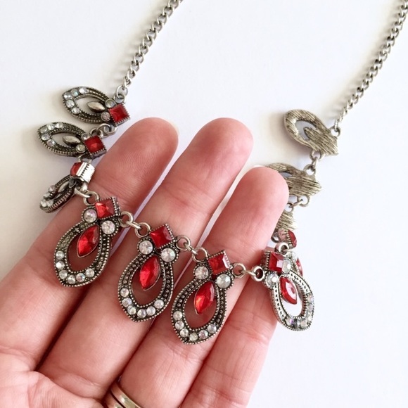 Jewelry | Elegant Red Rhinestone Drop Statement Necklace | Poshmark