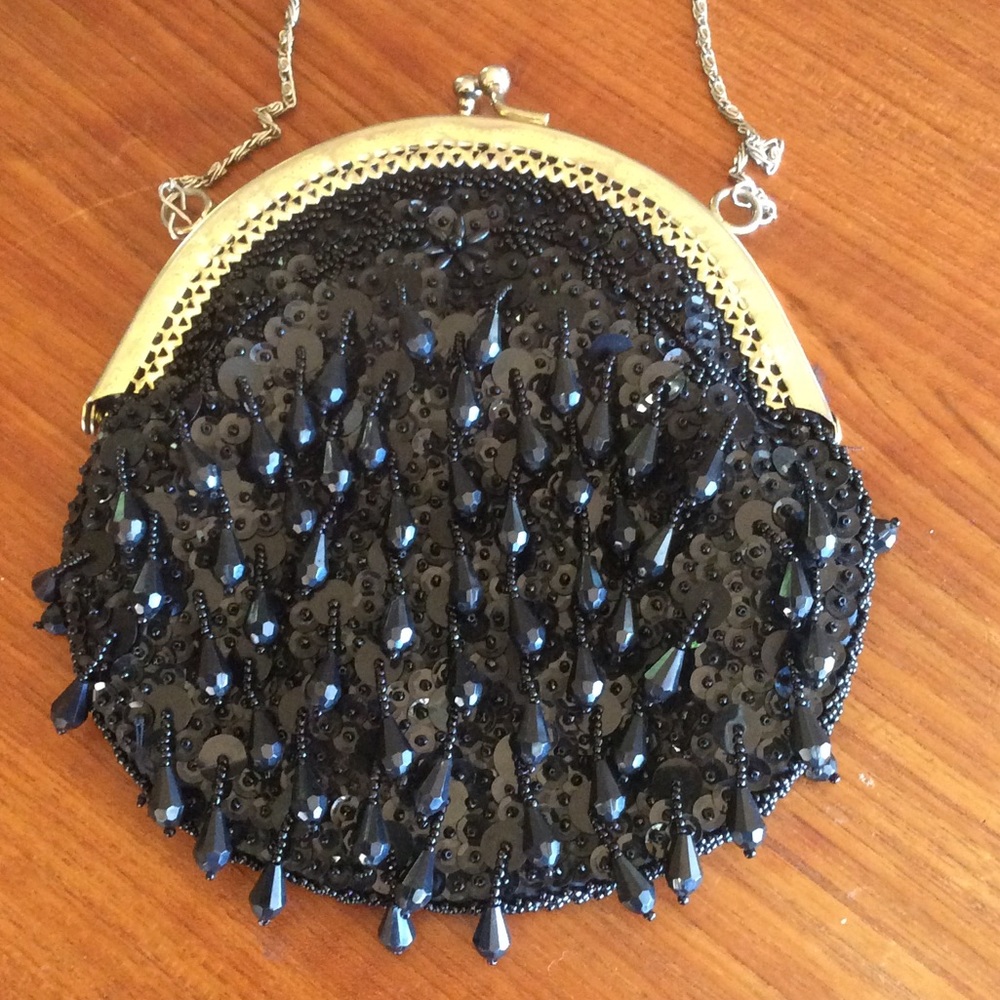 Vintage Sequence Purse! Black And Stunning - Gem