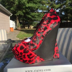 Zigi Soho | Shoes | Zigi Ny Platform Peep Toe Wedge Red Cheetah Shoes ...
