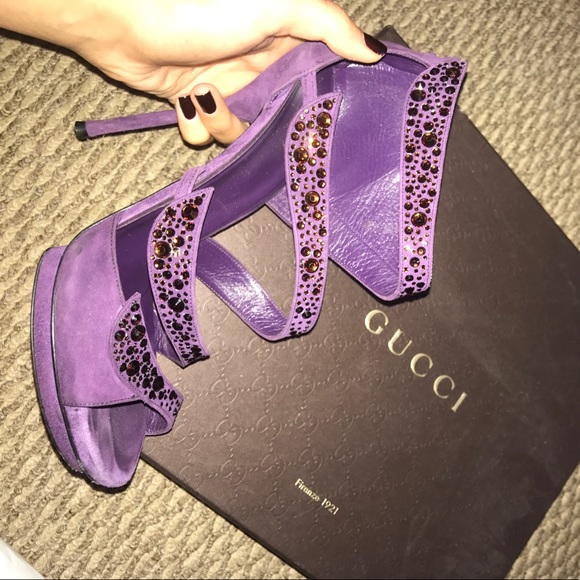 Gucci | Shoes | Gucci Heels Purple With Rhinestone Heels | Poshmark