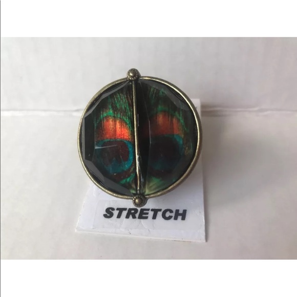 Jewelry | Peacock Feathers Brass Strechy Ring Anna Ava | Poshmark