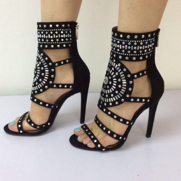 Shoes | Cleopatra Embelished Stiletto Heels In Black Suede | Poshmark