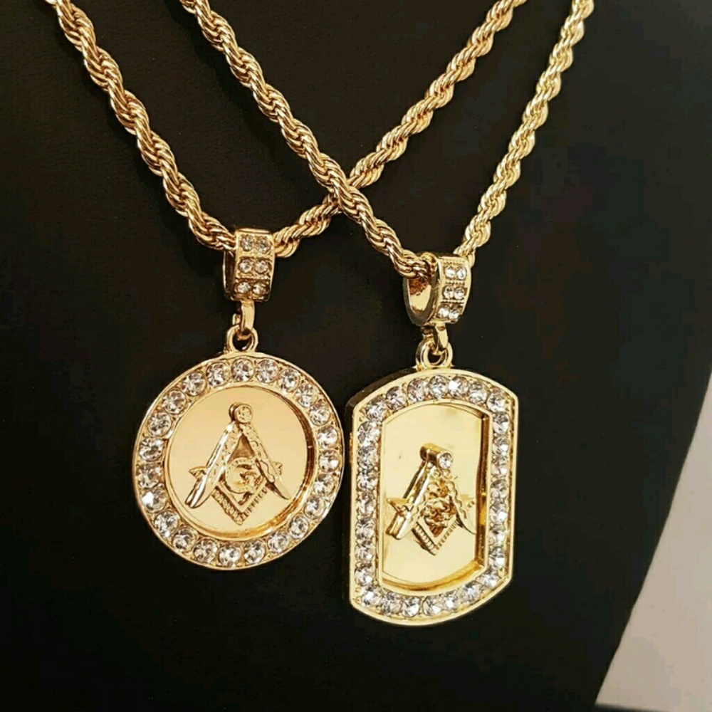 14k Gold Plated Masonic Chains Combo - Gem