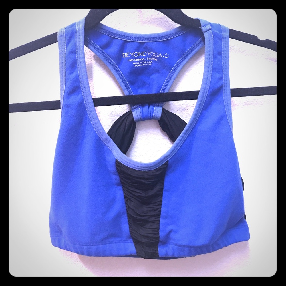 Beyond Yoga Blue And Black Open Back Bra - Gem
