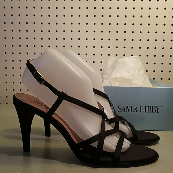 Sam & Libby | Shoes | Sam Libby Black Satin Slingnack Heels | Poshmark