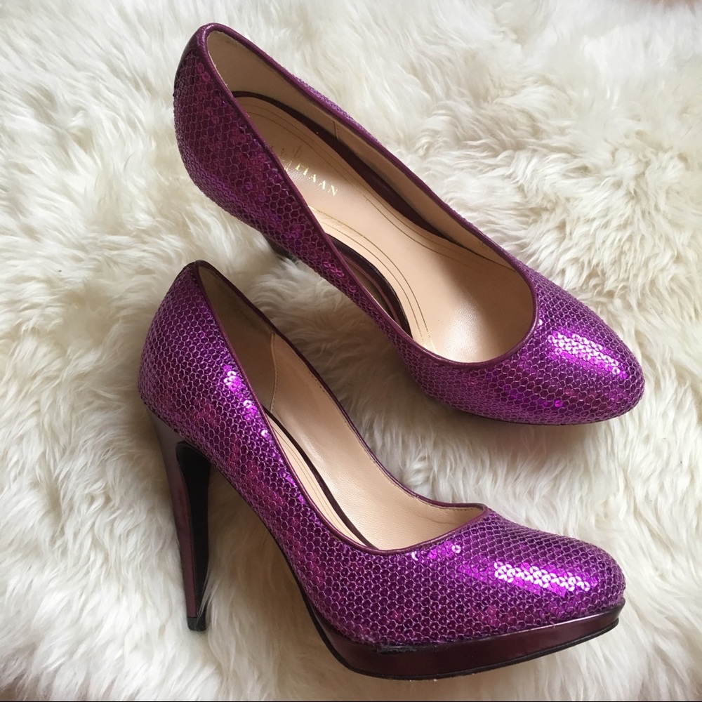 Cole Haan Shiny Purple Sequin Platform Pumps Heels - Gem