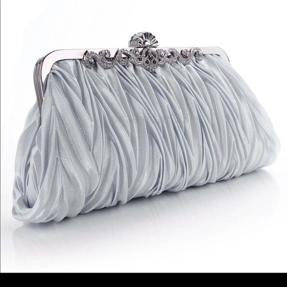 Bags | Silver Satin Clutch | Poshmark