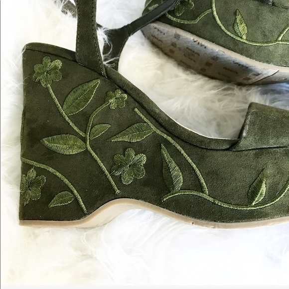 MIA | Shoes | Mia Green Faux Suede Embroidered Wedge Sandal | Poshmark
