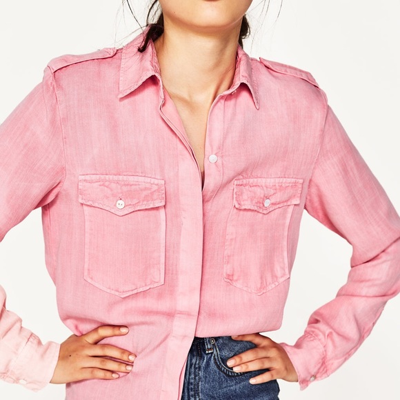 Zara | Tops | Zara Pink Military Style Shirt | Poshmark