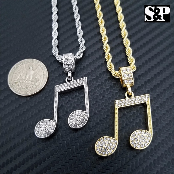 Accessories | Iced Out Music Note Pendant 24 Rope Chain | Poshmark