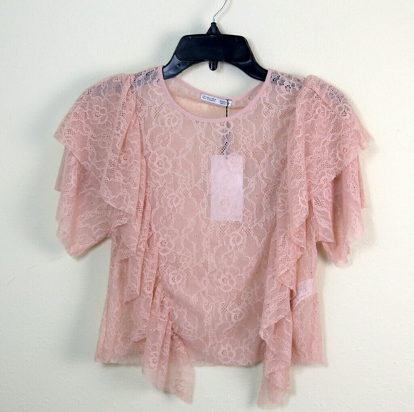 Zara | Tops | Zara Frilled Sleeve Crop Sheer Lace Blouse | Poshmark